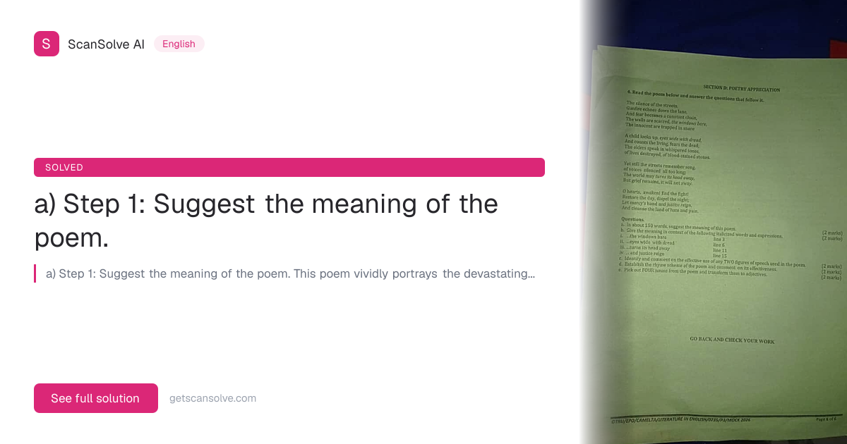 English: a) Step 1: Suggest the meaning of the poem. — Step-by-Step ...