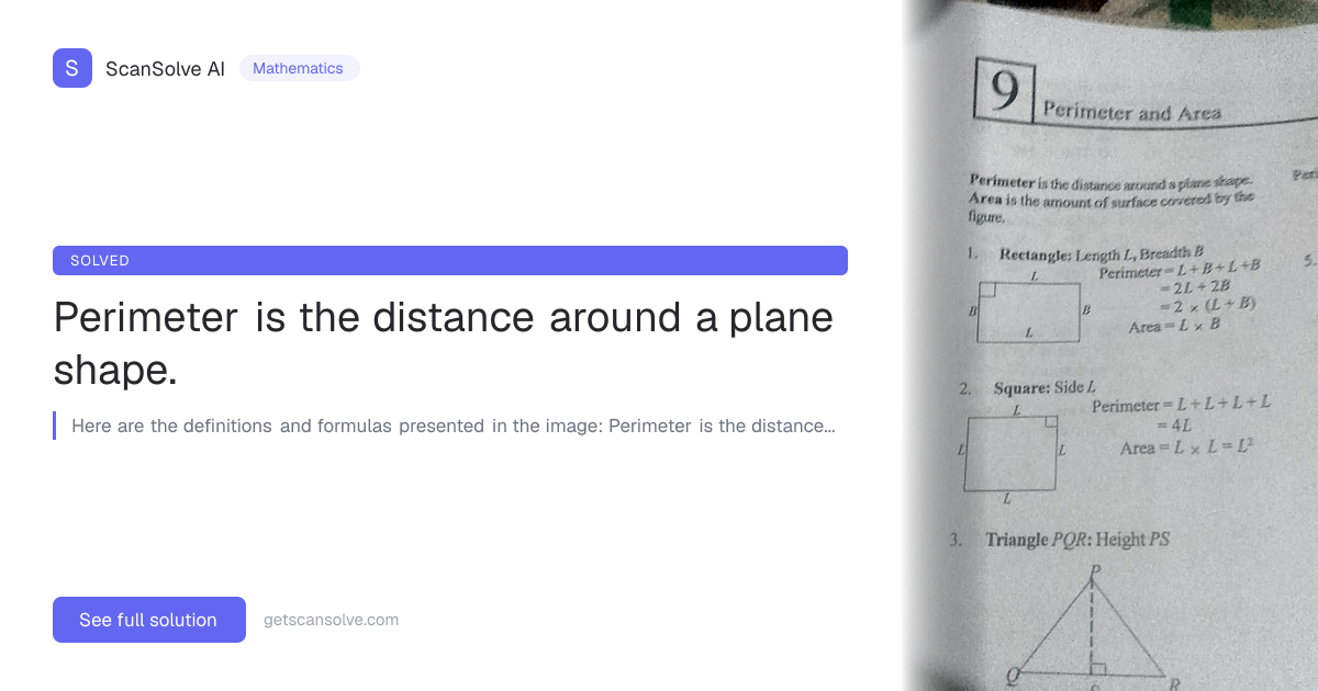 Solved: Perimeter is the distance around… | Mathematics | ScanSolve