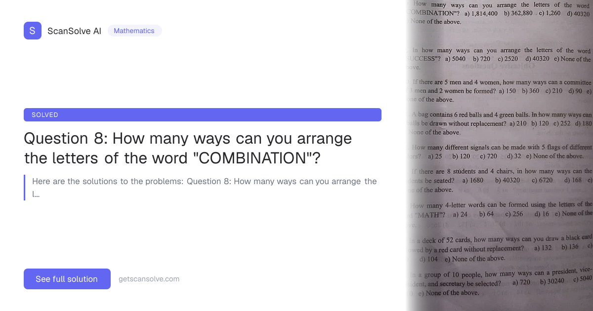 Solved: Question 8: How many ways can yo… | Mathematics | ScanSolve